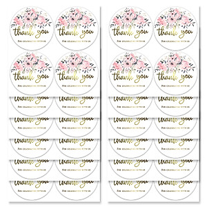 Mobiusea Creation Floral Party Thank You for Celebrating with Us Sticker | 2 inch | Gold Foil | 48pcs Waterproof Thank You Stickers for Wedding, Bridal Shower, Birthday, Boho Girl Baby Shower