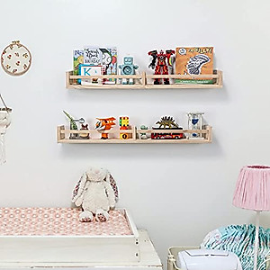 Austin yan Bookshelves Wall Mounted, 32inch Wood Floating, Bookshelf for Kids, Hanging Shelf for Baby Nursery Room Decor Set of 2 Pine, Wooded