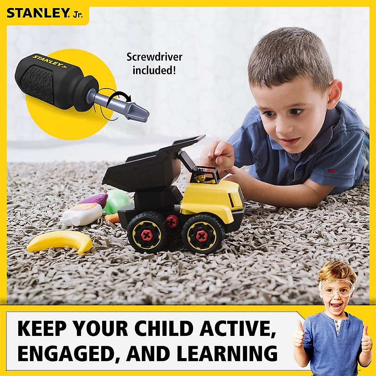 STANLEY Jr. Red Toolbox Stanley Jr - Take a Part Dump Truck, Yellow; Black