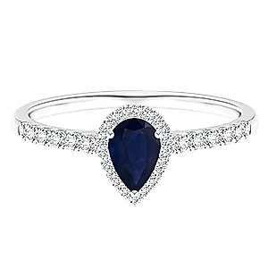0.70 Ctw Pear-Blue Sapphire Gemstone 925 Sterling Silver Halo Engagement Ring (Sterling Silver, 8)