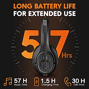EKSA Trucker Bluetooth Headset, 164ft Wireless Headphones for PC with AI Noise Cancelling Microphone & USB Dongle, 57Hrs Worktime, Computer Headset with Mute Button for Cell Phone Office Work Skype