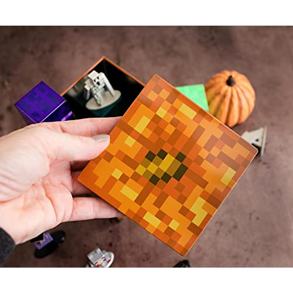 MINECRAFT Jack O'Lantern 4-Inch Tin Storage Box Cube Organizer with Lid | Basket Container, Cubby Cube Closet Organizer, Home Decor Playroom Accessories | Video Game Toys, Gifts And Collectibles