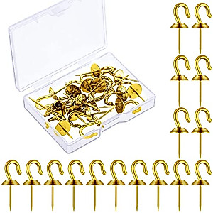 Push Pin Wall Hook Thumbtack Hooks Iron Alloy Nail Hooks for 20 lbs Home Office School Party Holiday Supply (Gold, 30 Pieces)
