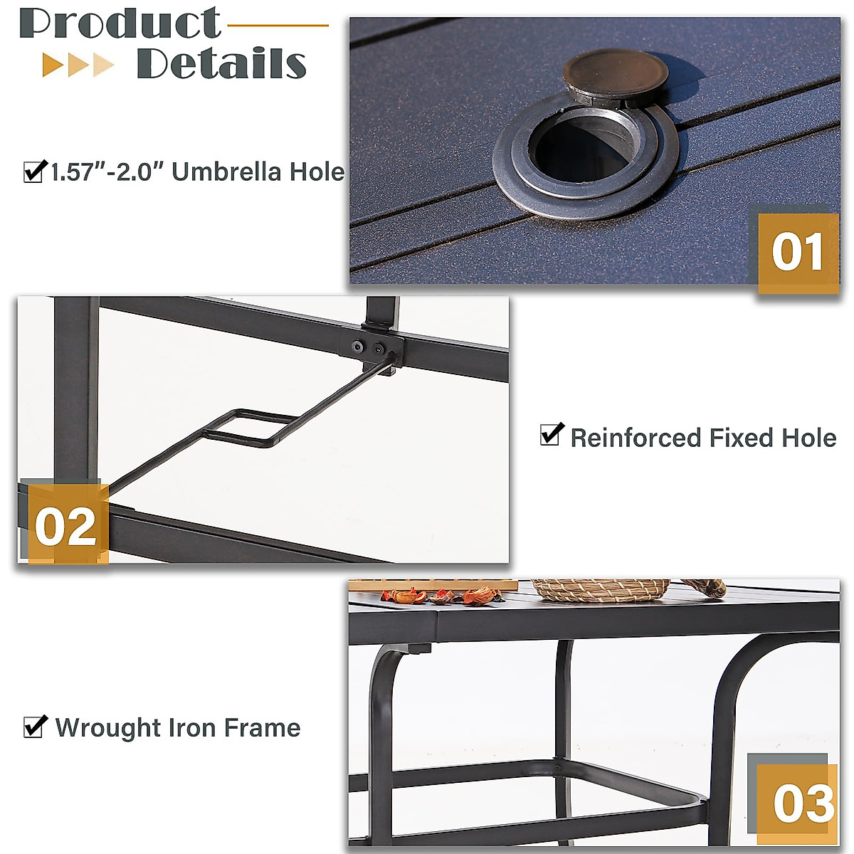 Sophia & William 8 Pieces Patio Dining Furniture with 13 Ft Navy Double-Sided Twin Umbrella, Outdoor Rattan Chairs & Metal Table Set with Cushions and 1.57" Umbrella Hole for Backyard Porch Poolside