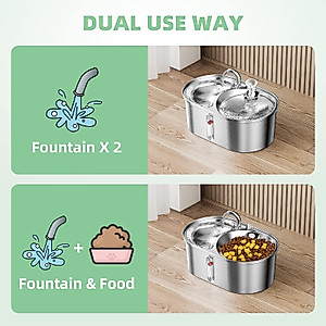 Cat Water Fountain Stainless Steel, 3L/102oz Automatic Pet Water Fountain for Cats Inside, 2-in-1 Cat Water Fountain and Food Bowl with Visible Water Level, Pet Drinking Dispenser for Cats Small Dogs