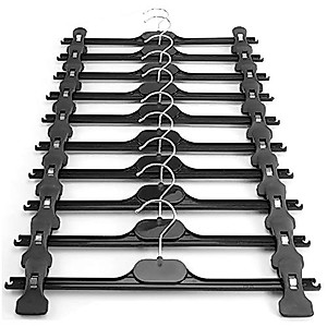 HANGERWORLD Skirt & Pant Hangers with Clips - Pack of 10, Black - 13.4inch Wide with Adjustable Clips and Swivel Hook