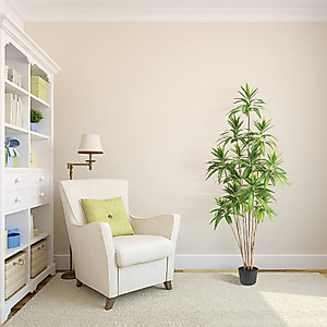 Lambye Artificial Trees Faux Lucky Bamboo with 13 Heads in Plastic Pot, 5.4 Feet Fake Trees Faux Greenery Plants Perfect for Indoor Outdoor Home Office Garden Decoration