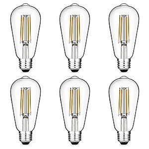 Gozelux Vintage LED Edison Bulbs 6W, Equivalent 60W Incandescent, Warm White 2700K, ST58 Antique LED Filament Bulbs with 90+ CRI, E26 Medium Base,Dimmable, Clear Glass, Pack of 6