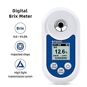 PODEC Digital Brix Refractometer, 0-55% Range High-Precision Fruit Meter with Automatic Temperature Compensation Function, ±0.2% Precision and IP65 Waterproof, for Sugar Solutions Food