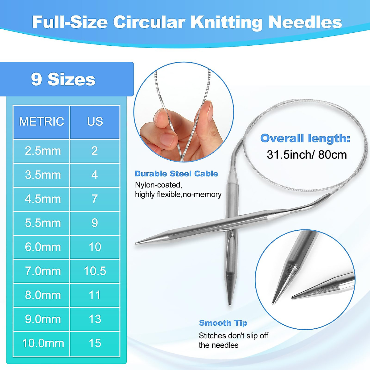 Katech Knitting Needles Set, 9 Pairs Circular Knitting Needles Set and 22 Pcs Single Pointed Knitting Needles Set with Tote Bag Knitting Accessories Knitting Supplies Knitting Needles for Beginners