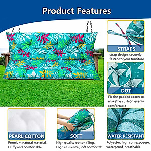 lsxlkha Outdoor Swing Cushions 3 Seater Waterproof, Swing Cushion Replacement Porch Swing Cushions with Backrest Bench Cushion for Patio Loveseat Pad Outdoor Furniture (Green Flowers 60x40in)