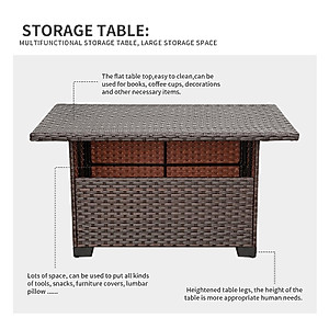 Valita 9-Piece Patio Rattan Furniture Set with Storage Table Outdoor Sectional Conversation Couch Brown PE Wicker Sofa with Washable Navy Blue Cushions