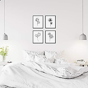 Brooke & Vine Botanical Prints Wall Art - (UNFRAMED 8 x 10) Minimalist Black and White Boho Decor, Bohemian Living Room Bedroom Bathroom Entry Way Office (Black and White Florals)