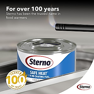 Sterno Safe Heat Chafing Fuel Cans - Chafing Dish Fuel Cans with 4-Hour Burn Time, Chafer Fuel Cans Food Warmers with PowerPad, Chafing Fuel Cans for Catering & Foodservice - 7.26 Oz Each, Pack of 12