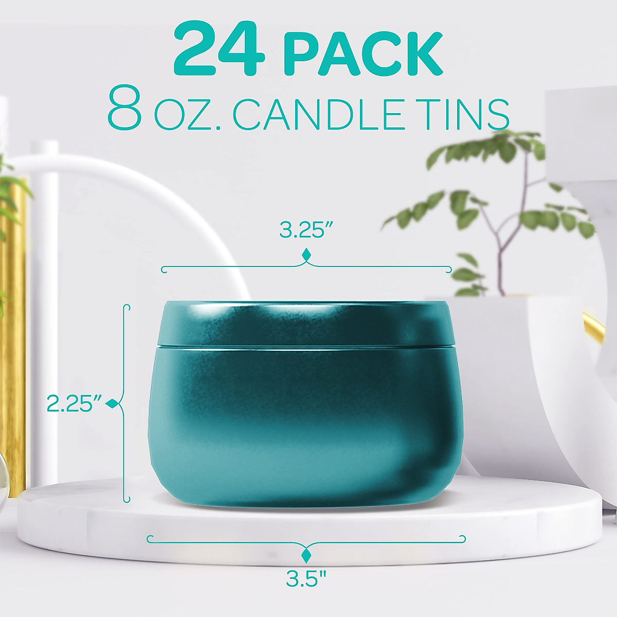 Hearts & Crafts Containers with Lids for Candles - 24-Pack of Teal Candle Tins 8 oz for Candle Making, Storage, and Organizing Small Essentials - Empty Jars for DIY Crafts and Gifts