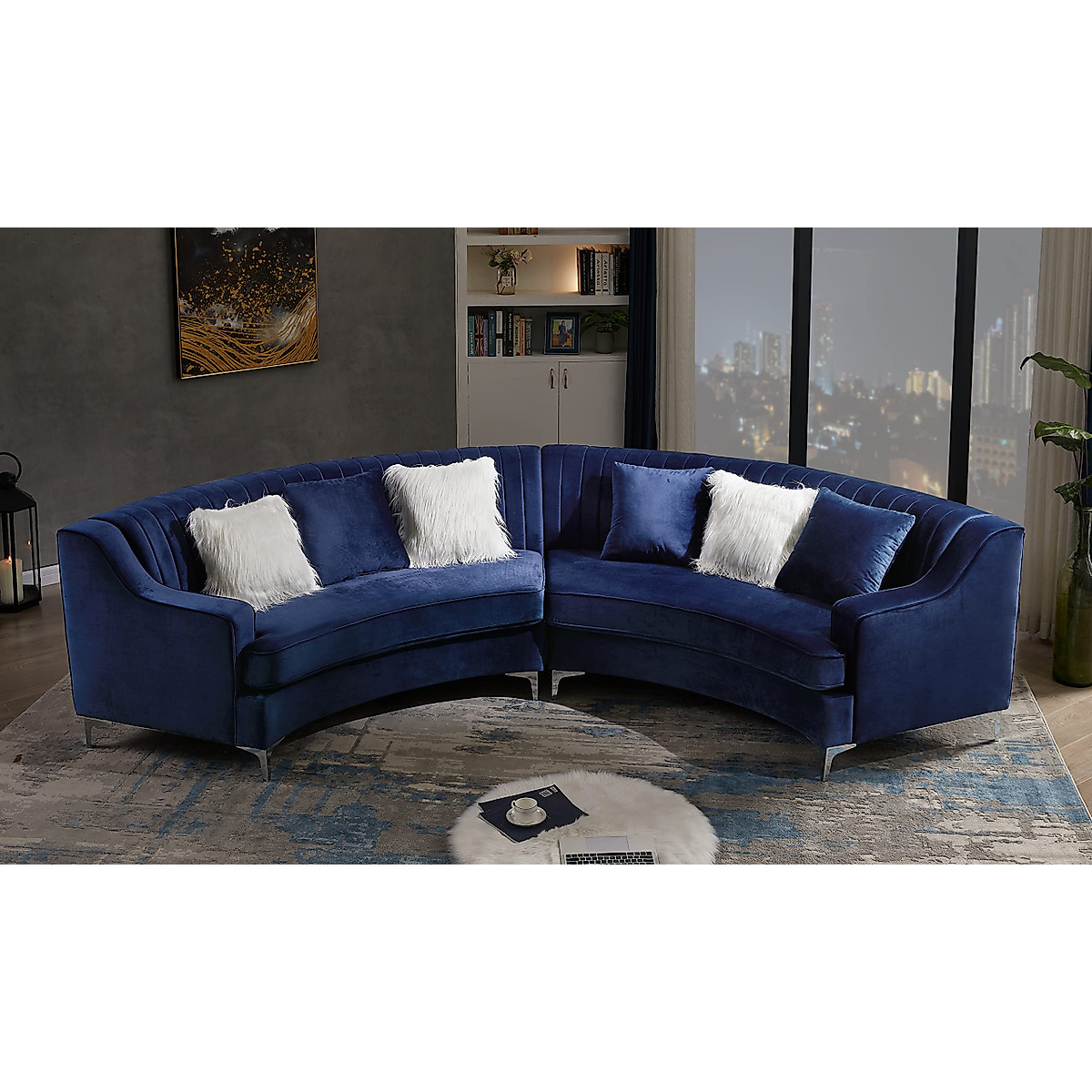 Eafurn 140.94" Symmetrical Curved Modular Sectional Sofa, 6 Seaters Oversized Semi Circular Couch with Metal Legs and Pillows, Modern Tufted Corner Sofa&Couch for Living Room Apartment Big Places