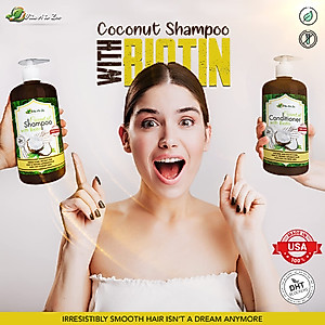 Vita A to Zee Coconut Oil Shampoo & Conditioner with Biotin, Aloe Vera (2 x 16.9 Fl Oz) – Hair Regrowth Shampoo Conditioner for Dry, Frizzy & Coarse Hair - Hydrating & Flyaway Taming Hair & Scalp Care