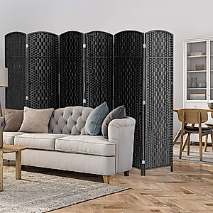 SIMFLAG Folding Screen Room Divider 4 Panel, 6Ft 19.7" Wide Partition Room Dividers Freestanding,Indoor Portable Partition Screen, Diamond Double-Weaved,No Installation Required(Black)