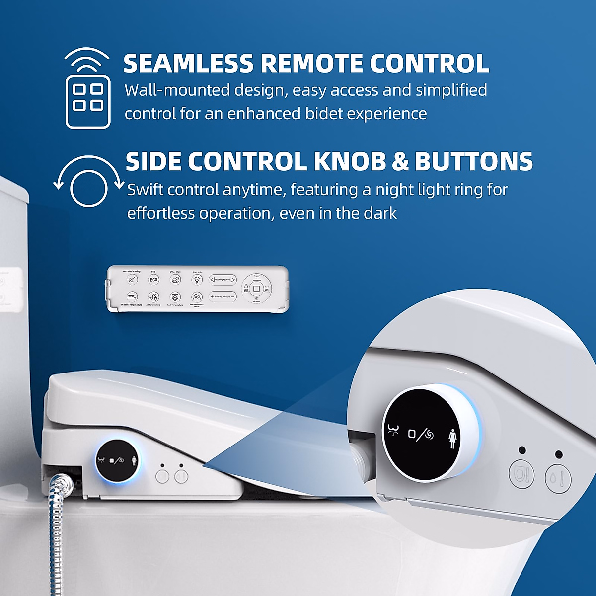 Bidet Toilet Seat, Elongated Heated Toilet Seat with Instant Warm Water & Dryer, Smart Bidet Warmer, Feminine & Front Rear Wash, Remote, Self-Clean Nozzle, Slow Close Lid, Prompt Sound Version