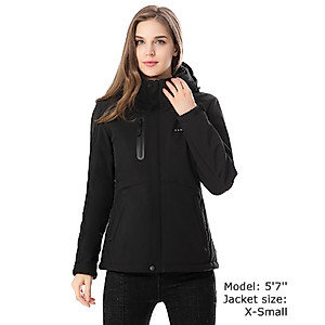 Venustas Women's Heated Jacket with Battery Pack 7.4V, Windproof Electric Insulated Coat with Detachable Hood Slim Fit