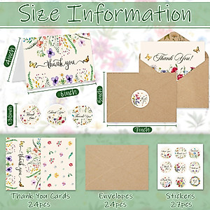 Anvin Thank You Cards 24 Pcs with Kraft Envelopes and Stickers Wildflower Design Blank Note Cards for Wedding, Business, Baby Shower, Funeral, Graduation, Bridal Shower (4x6 Inch)