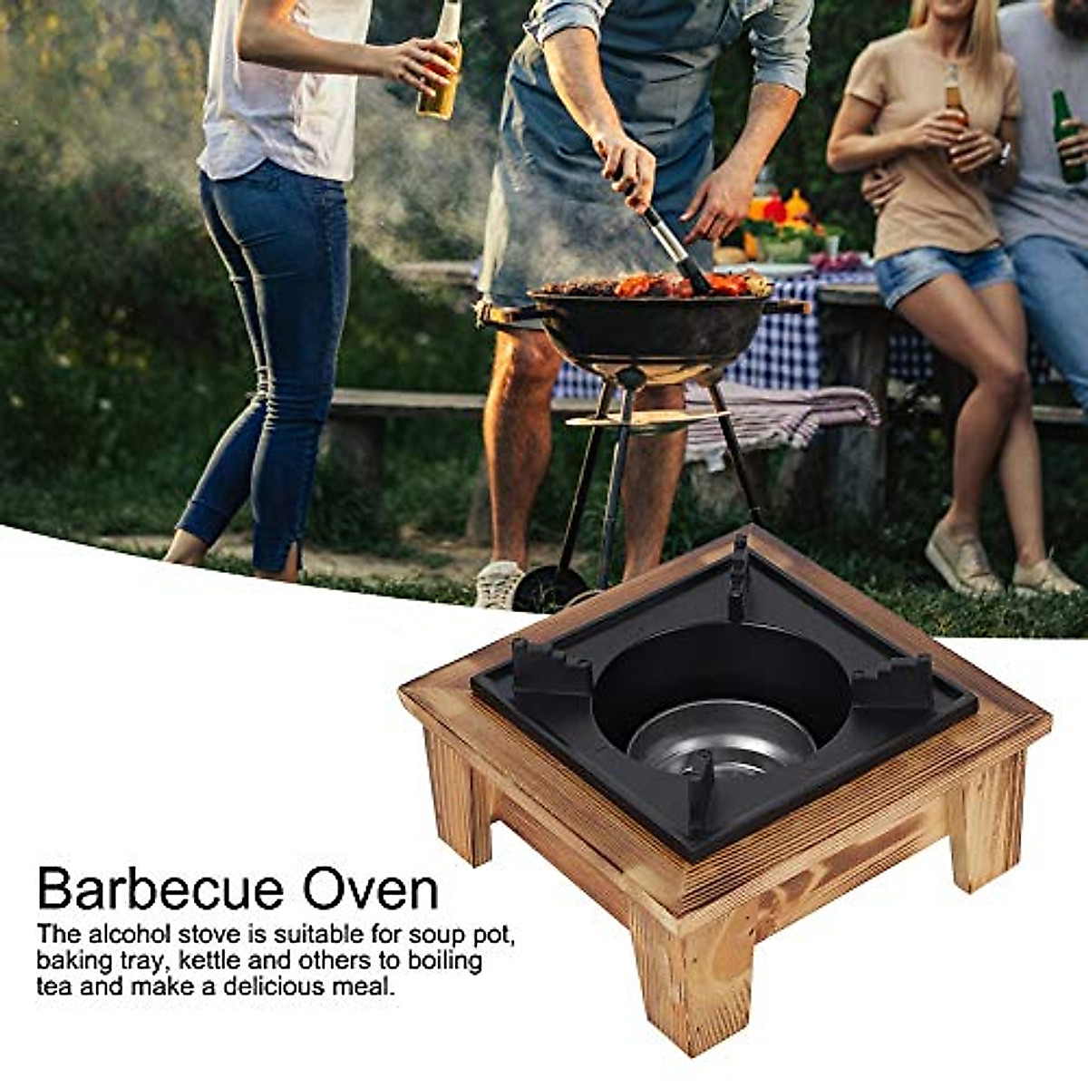 BHDD Barbecue Stove, Portable Tabletop Korean BBQ Grill Camp Griddle Hot Pot Stove Camping Alcohol Stove Griddle Hibachi Grill Indoor Furnace Kitchenware, with Wooden Shelf, for Outdoor Picnic