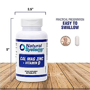 Calcium Magnesium Zinc Vitamin D Supplement 60 Tablets by Natural Systems - Calcium Magnesium Zinc and Vit D Supplements for Strong Immune System - Magnesium Supplement for The Immune System