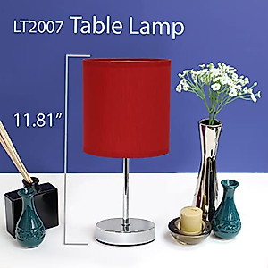 Simple Designs LT2007-RED Chrome Mini Basic Table Lamp with Fabric Shade, Red