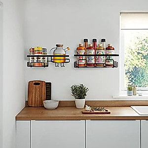 Shower Caddy 2 Pack with Soap Holder, Adhesive Shower Caddy Shelf with 11 Hooks, Wall Mounted Bathroom Shower 0rganizer Stainless Steel No Drilling Black Shower Rack Basket for Inside Shower, Kitchen