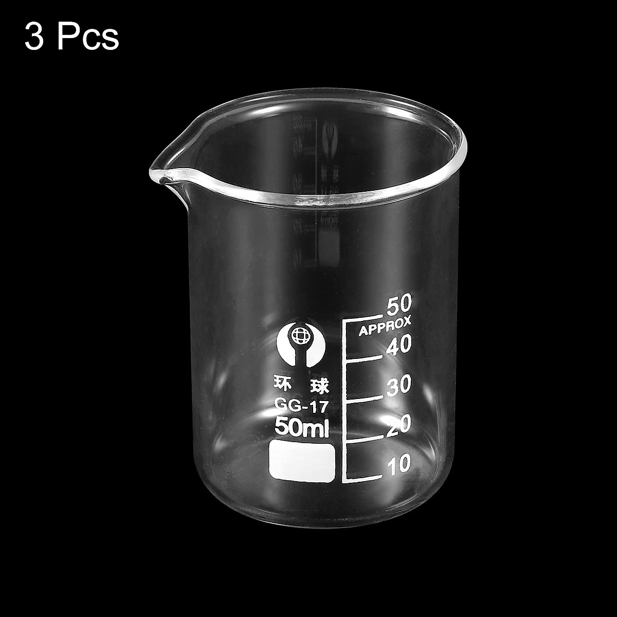 PATIKIL 3Pcs 50ml Low Form Glass Beaker, 3.3 Borosilicate Glass Graduated Printed Scale Measuring Cups with Spout for Kitchen Lab Liquids