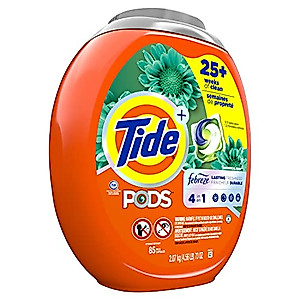 Tide PODS Liquid Laundry Detergent Soap Pacs, 4-n-1 with Febreze, HE Compatible, 85 Count, Lasting Freshness, Botanical Rain Scent
