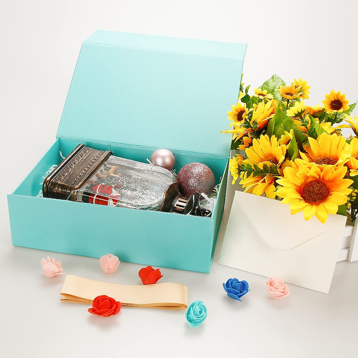 Gift Box 11x7.5x3.5 Inches,Sky Blue Gift Boxes with Magnetic Lid，Christmas Gift Box Contains Card, Ribbon, Shredded Paper Filler Gift Box for Gift Packaging,Christmas Birthdays Gift Packaging