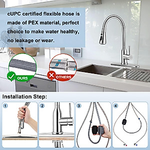 Homikit Kitchen Sink Faucet Brushed Nickel with Pull Down Sprayer, 304 Stainless Steel Kitchen Faucets with Deck Plate for 1 or 3 Hole, High Arc Commercial Faucet for Farmhouse Laundry Utility Rv Bar