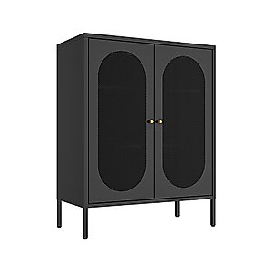 Fumedo 2 Mesh Door Metal Storage Cabinet for Bed Room,Living Room,Home,Hotel,Office,Garage,Kitchen,3-Tier,2 Removable Shelves (Mesh Door Cabinet, Black)