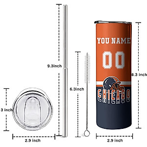 20oz Customs stainless steel Insulated tumbler with Lid and Straws, Personalized football gifts for fans, Travel Cup Adds Your Name and Number
