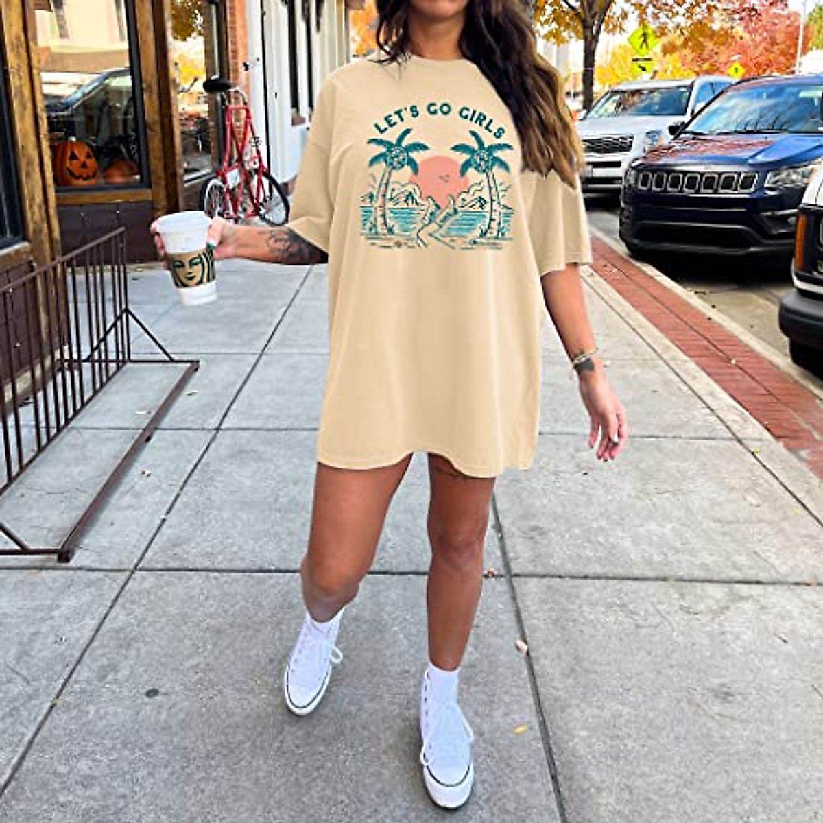KNEYATTA Hawaii Oversized T Shirts Women Girls Trip Shirts Let's Go Girls T Shirt Beach Party Oversized Short Sleeve Tee