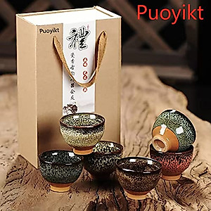 Puoyikt Chinese Ceramic Kung Fu Tea Set of 6, Japanese Tea Cup, Sake Cup, Ceramic Tea Cup, Ceramic Tea Set (6 colors)