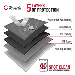 ROVICLU Car Seat Protector for Child Baby with Thickest Padding, Leather car seat Protection mat for Vehicles with Non-Slip Back Pad 8 Waterproof Layers, Mesh Storage Pockets, Universal (Black)