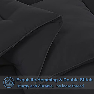 EASELAND All Season Queen Size Soft Quilted Down Alternative Comforter Reversible Duvet Insert with Corner Tabs,Winter Summer Warm Fluffy,Black,88x88 inches