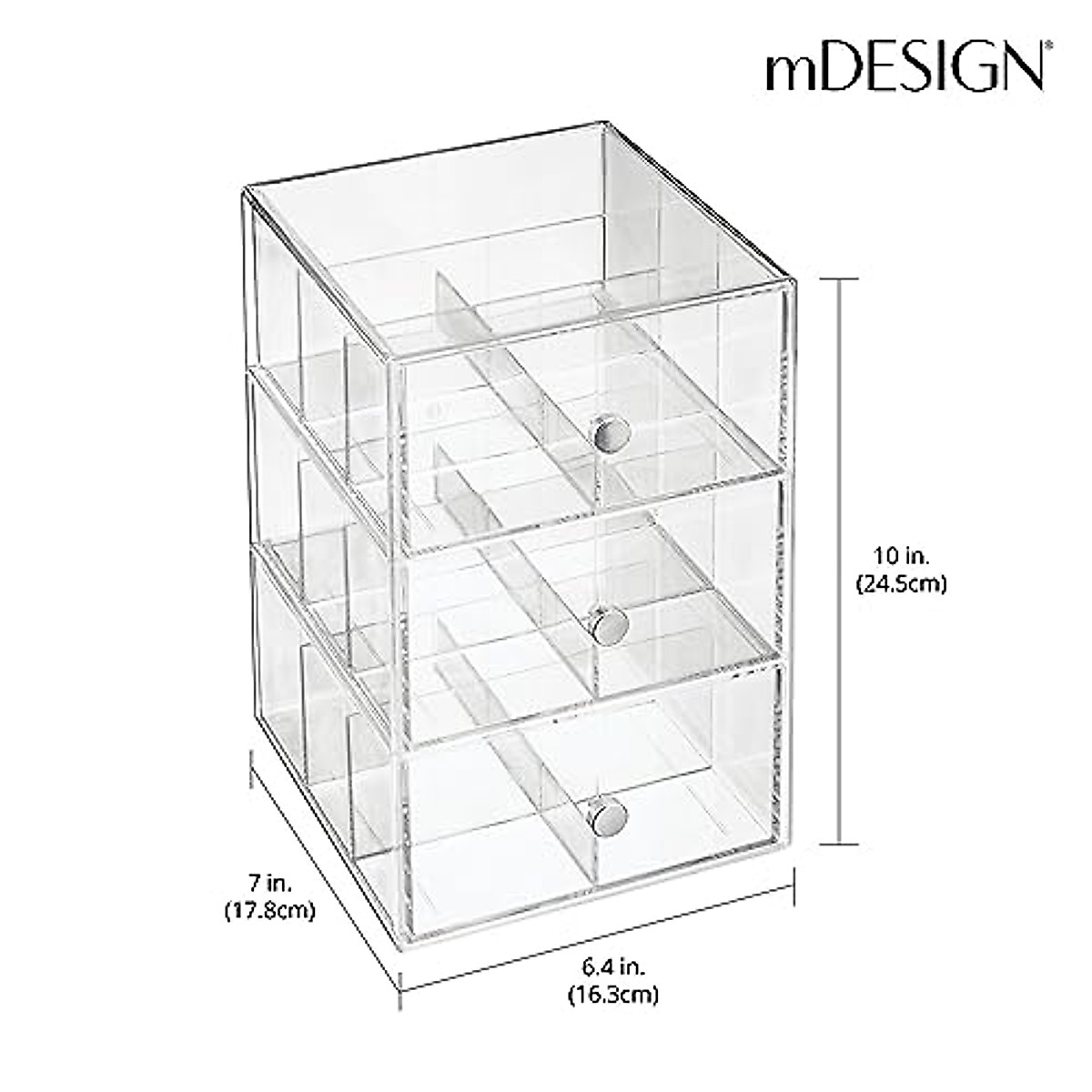 mDesign Plastic Wide Kitchen Pantry, Cabinet, Countertop Organizer Storage Station with 3 Drawers for Coffee, Tea, Sugar Packets, Sweeteners, Creamers, Drink Pods, Packets; 18 Sections, 2 Pack - Clear
