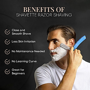 Best Shavette Straight Razor - Replaceable Blade Straight Razor, Metal Handle Shavette, No Stropping or Honing Needed, Great For Beginners, Starter Blade, Hygienic, Close Shave, Leather Case (Blue)