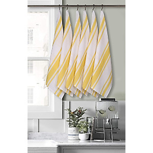 Heavy Duty Oversized Kitchen Towels & Dishcloth (Set of 6 Yellow 18x28) Highly Absorbent, Professional Grade Cotton Tea Towels for Everyday Cooking and Baking- Modern Clean Striped Pattern