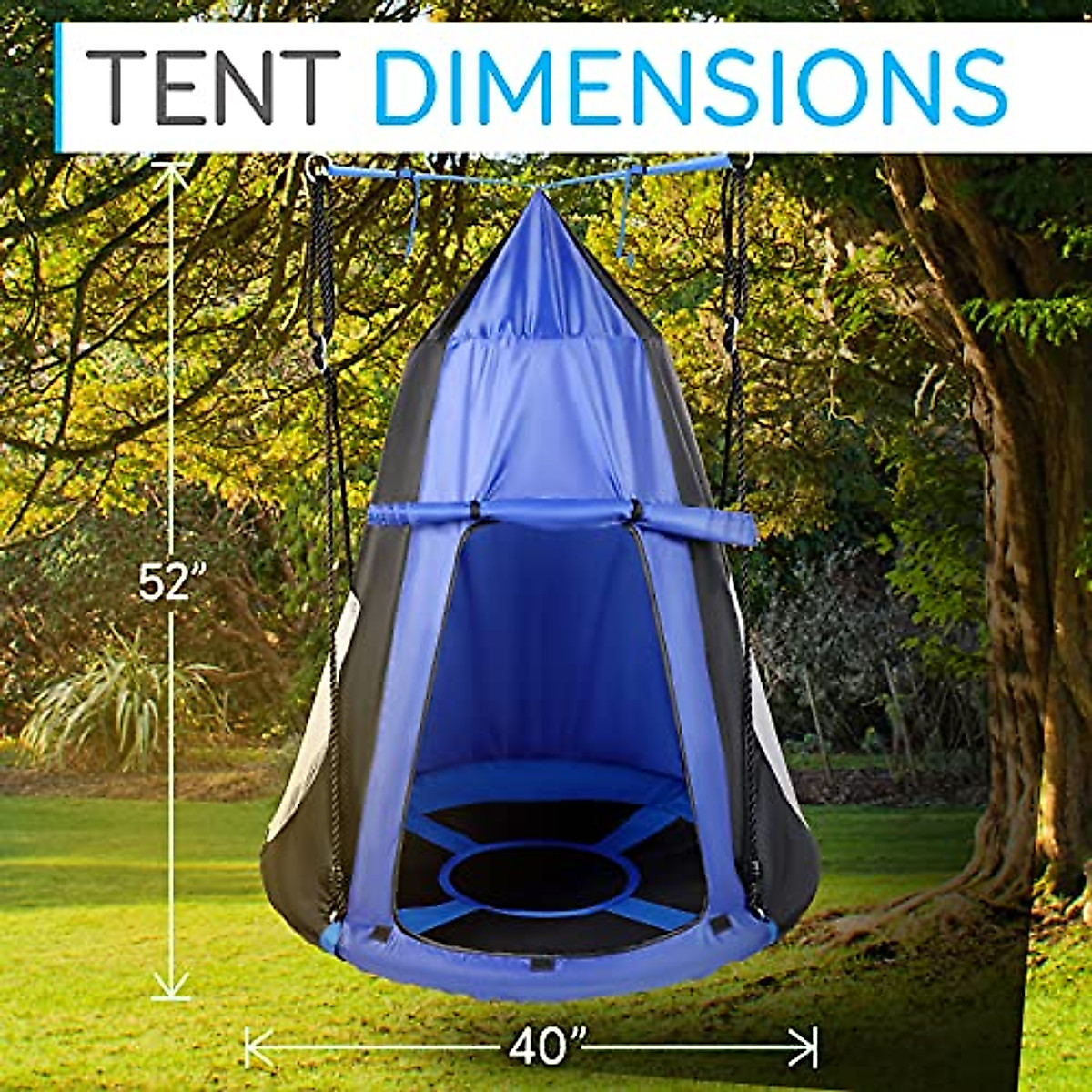 SereneLife Hanging Tent Swing with Hang Kit, Outdoor Tree Swing with Swivel Spinner for Kids (Blue)