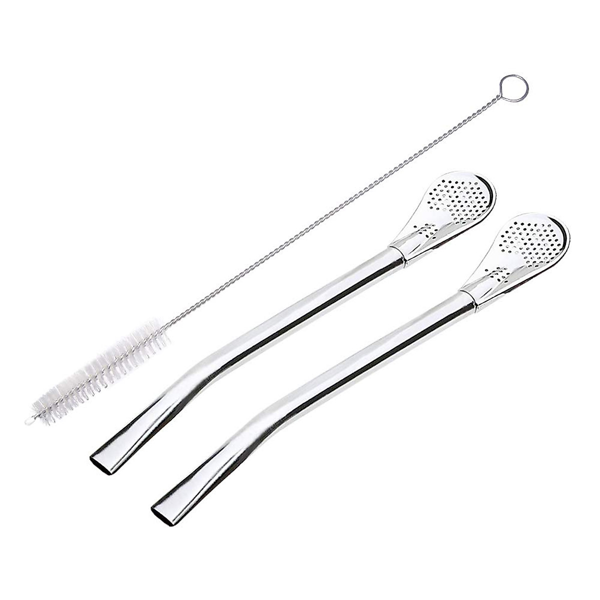 GFDesign Yerba Mate Bombilla Gourd Drinking Filter Straws 304 Food-Grade 18/8 Stainless Steel - Set of 2 with Cleaning Brush - 6" Long