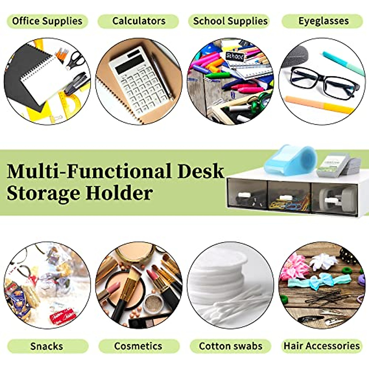 Desk Organizer Drawers-Stackable Desk Drawer Organizer, Plastic Storage Drawers Desktop Storage Great for Office Organization School Home - 3 Drawers (White)