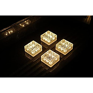 Solar Brick Lights, Glass Brick Lights, ice Brick Lights, Scene Lights, Garden Street Lights with switches, Suitable for Outdoor Path Atmosphere Lights in Gardens and courtyards(4pcs)（Big Warm White）