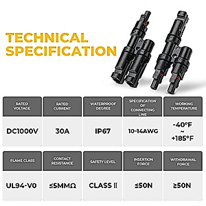 BougeRV Solar Branch Connectors Y Connector for Parallel Connection Between Solar Panels FMM+MFF (2 Pairs)