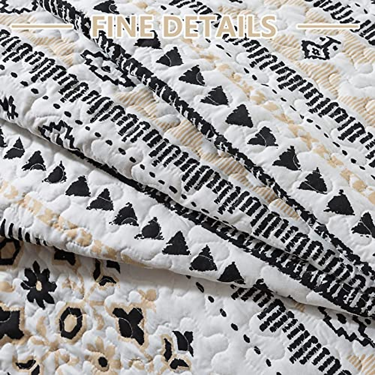 VAPUTAR King Size Quilt Bedding Set - 3 Pieces Soft Stripe Boho King Bedspread, All-Season Lightweight Reversible Coverlet Sets, Quilts King Size for Farmhouse Bedroom (Black/Beige)