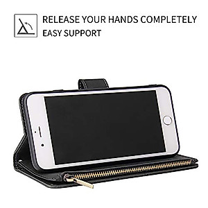 UEEBAI Wallet Case for iPhone SE 2022 5G/iPhone 7/iPhone 8/iPhone SE 2020, Premium PU Leather Magnetic Handbag Zipper Pocket Card Slots with Wrist Strap Flip Case for iPhone SE3/SE2 - Black