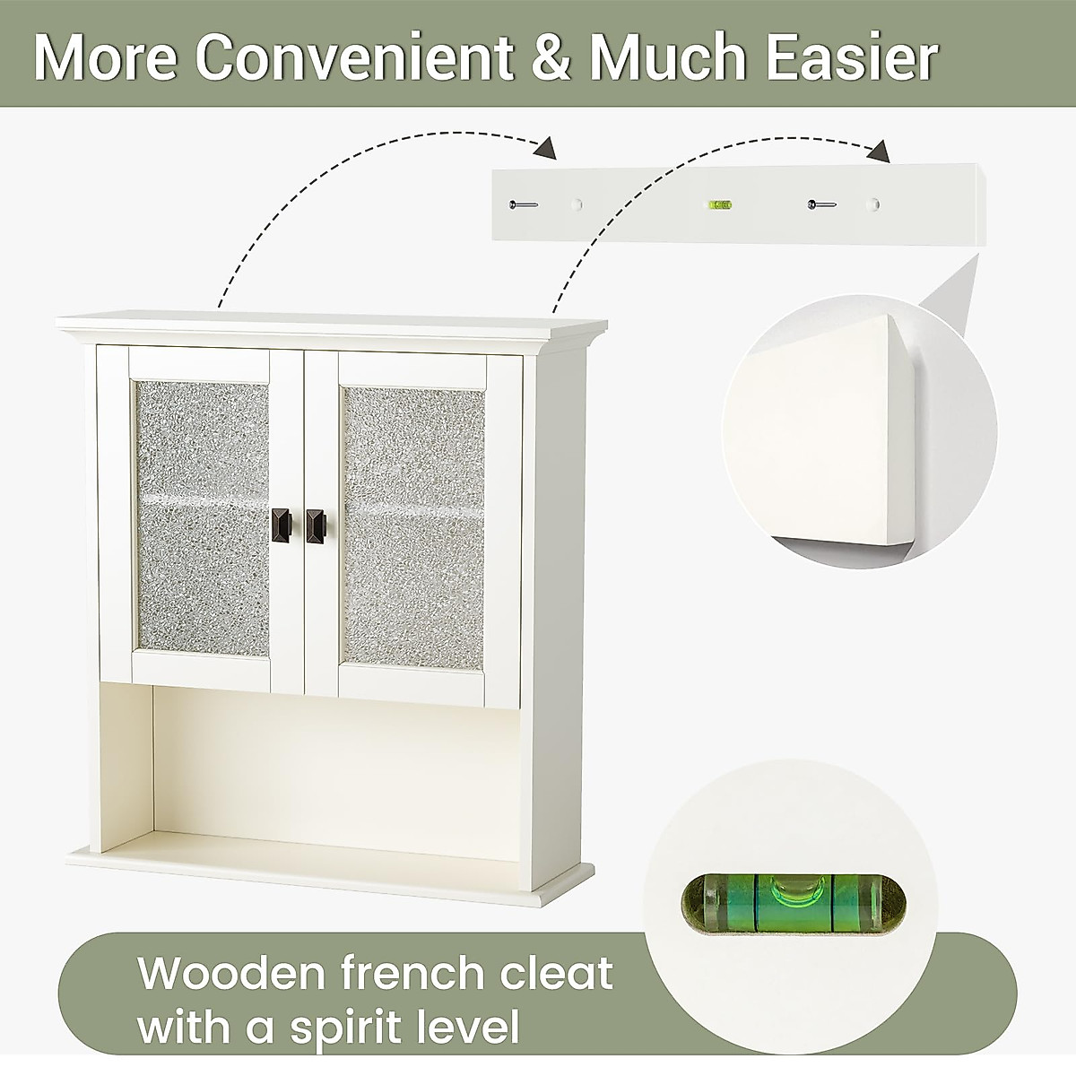 MXARLTR Wall Mount Bathroom Storage Cabinet, Medicine Cabinet with Tempered Glass Door and Buffering Hinge Over Toilet Storage Cabinet Wall Mounted Organizer Above Toilet Storage Cabinet (Cream White)